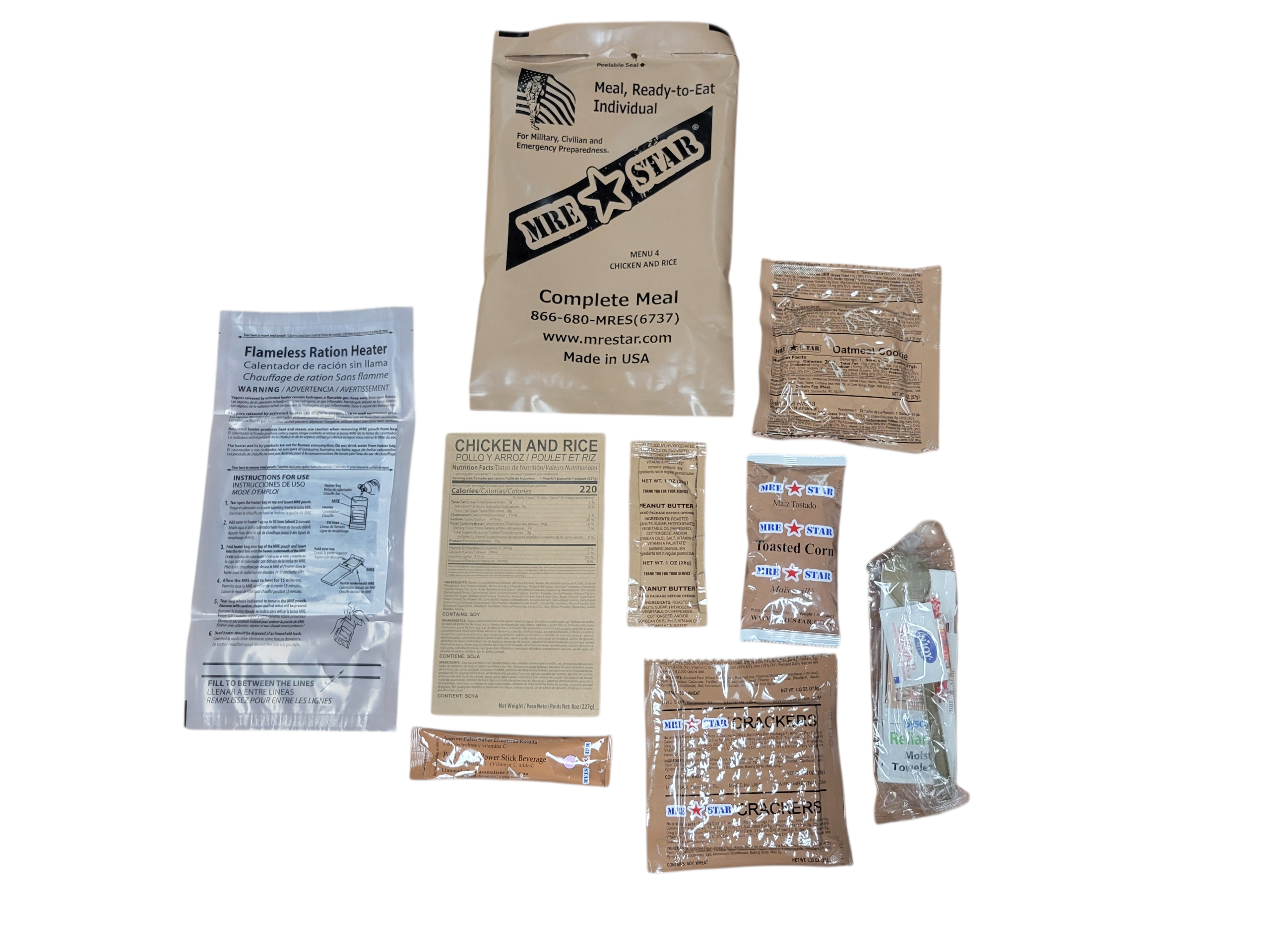 MRE Star Chicken & Rice | Single Meal with Heater | More Prepared